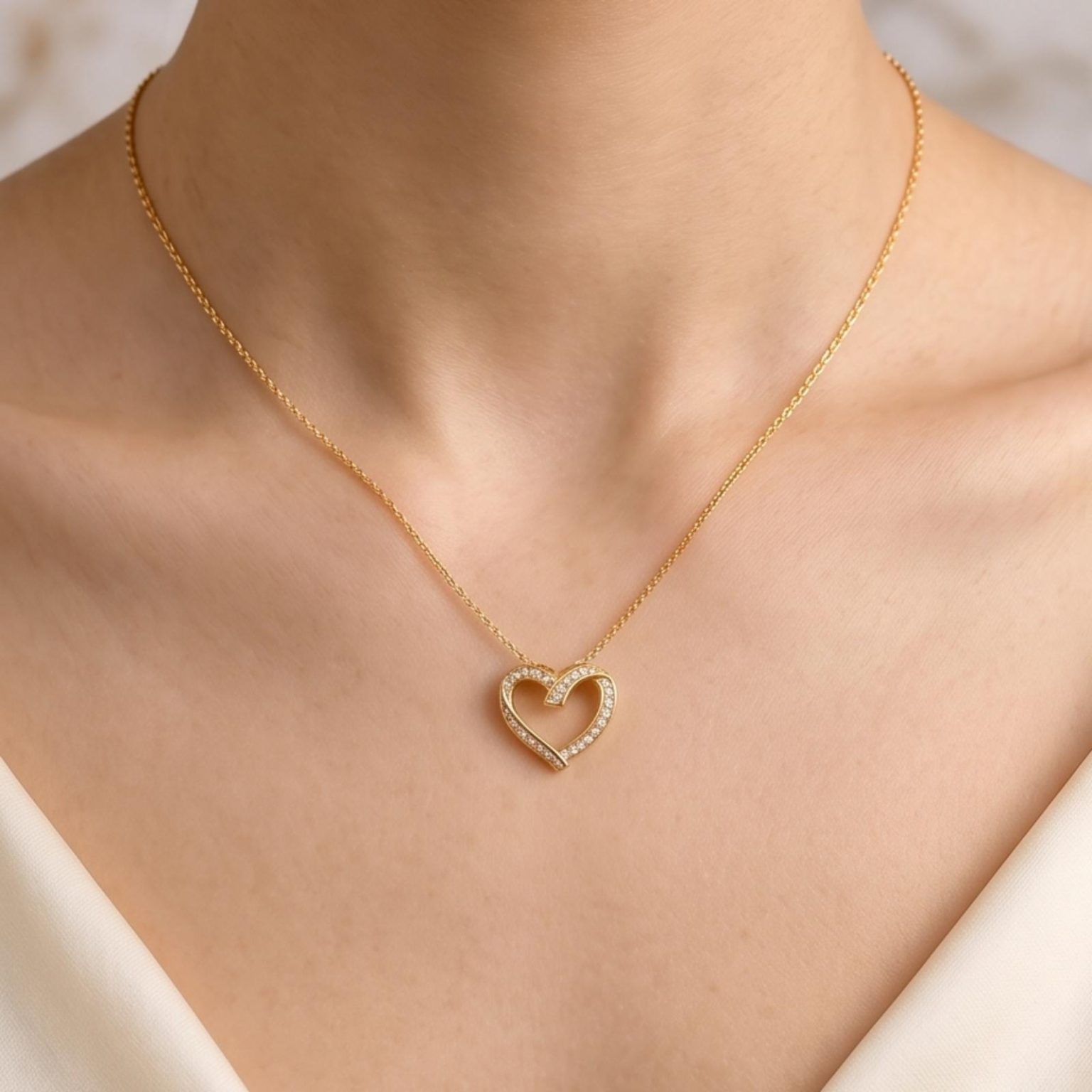 Elegant 18K Yellow Gold Heart Shape Natural Diamond Necklace IDT ...