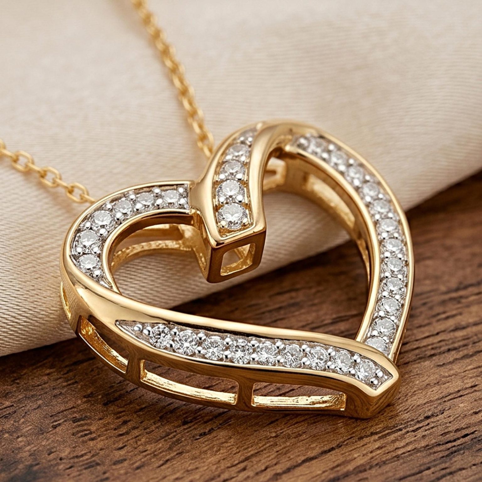 Elegant 18K Yellow Gold Heart Shape Natural Diamond Necklace IDT ...